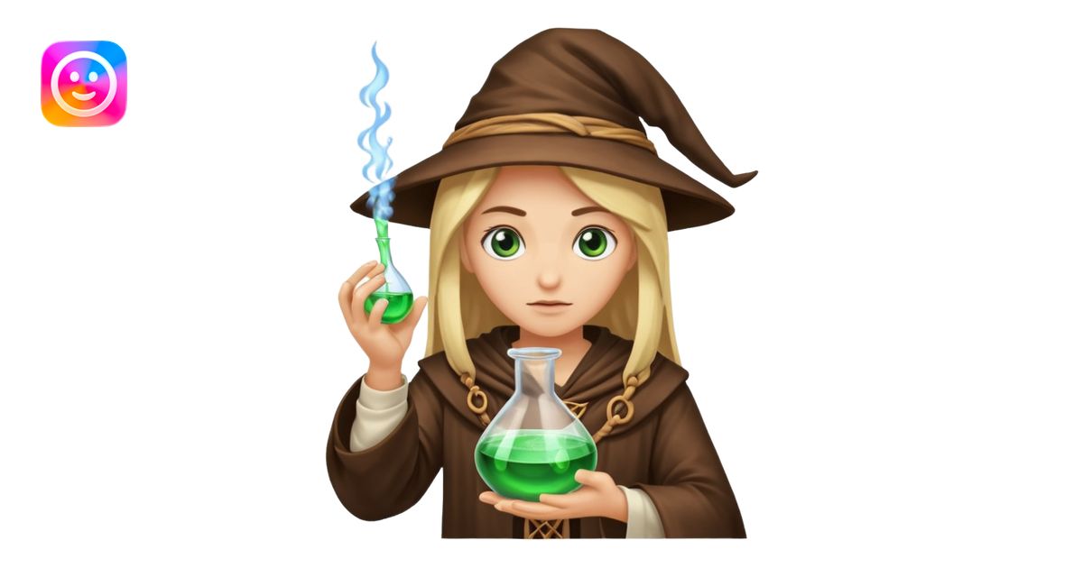 rune mage stirring potion slowly eye contact emoji | AI Emoji Generator