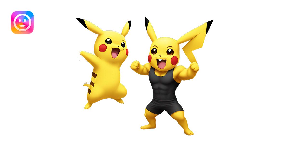 Pikachu cheering his bodybuilder friend in gym emoji | AI Emoji Generator