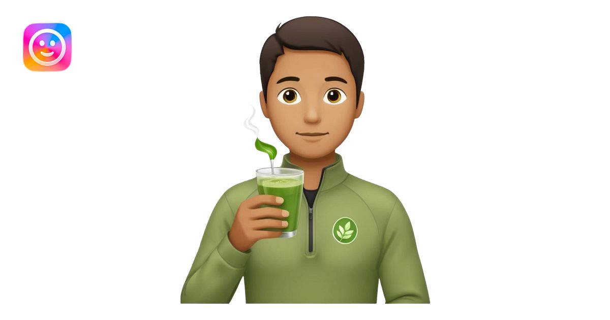 Guy chilling with a quarter zip and matcha tra emoji | AI Emoji Generator