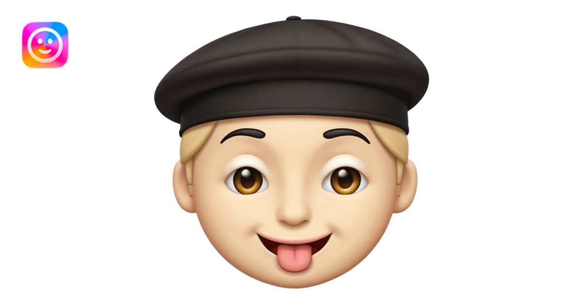 A cartoon-style emoji face with a backwards black cap, winking with the ...