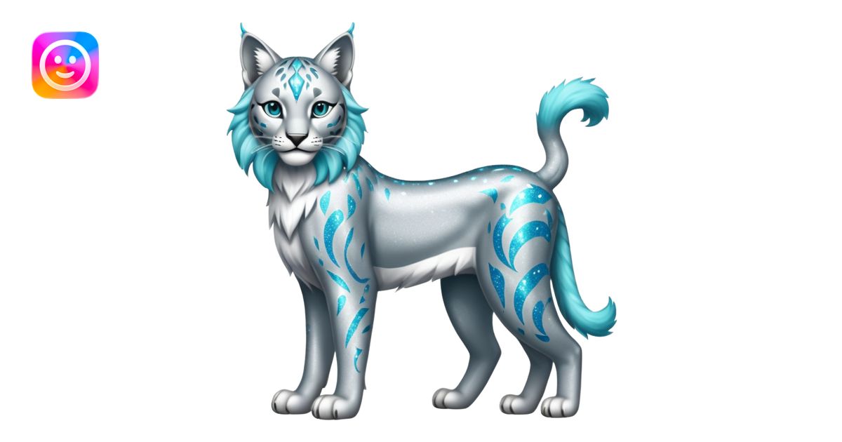 Sparkly shiny Silver and cyan Fairy-type Bobcat-Lynx-Lion-Fakémon full ...