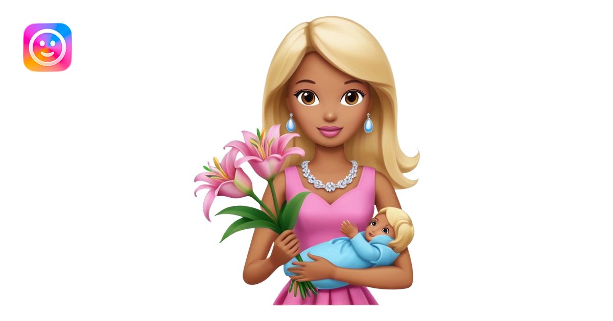 Brown skin blonde hair barbie with baby pink lily bouquet emoji | AI ...