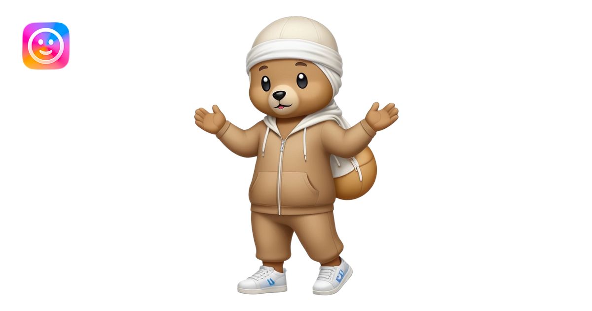 Full-length cartoon bear with white durag, standing on two legs ...