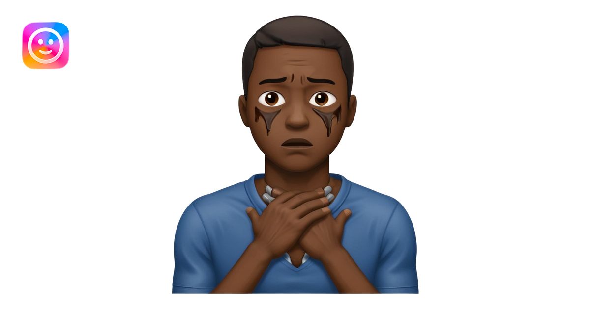 make a photo of a black man who is choking himself with his hands but ...