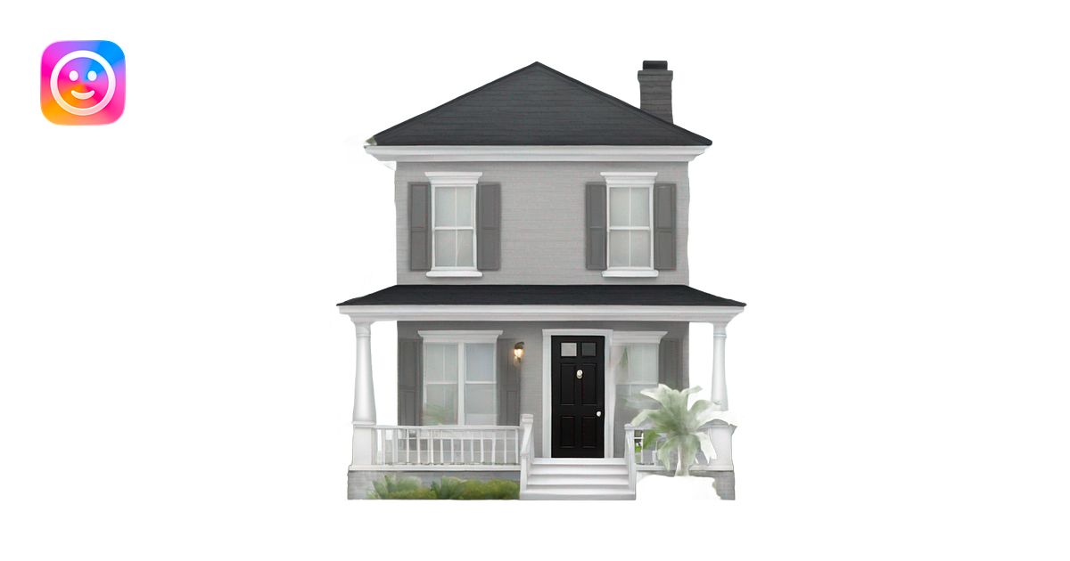 Grey 2 story house white trim black front door and palm trees emoji ...