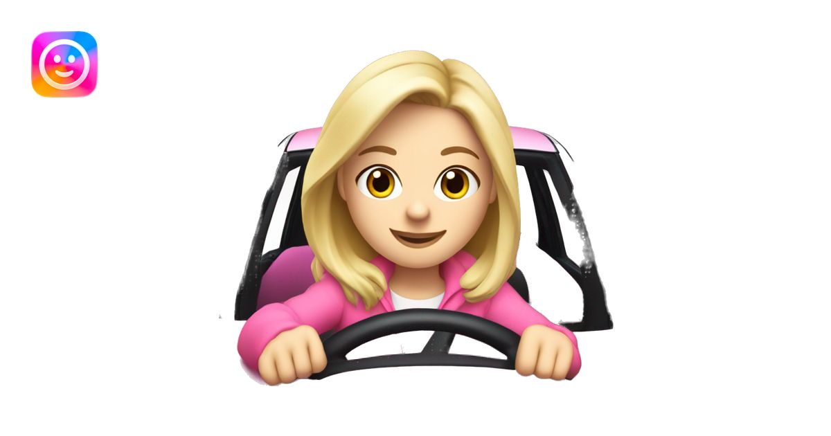 Cute blonde girl driving a Pink toyota Yaris emoji | AI Emoji Generator