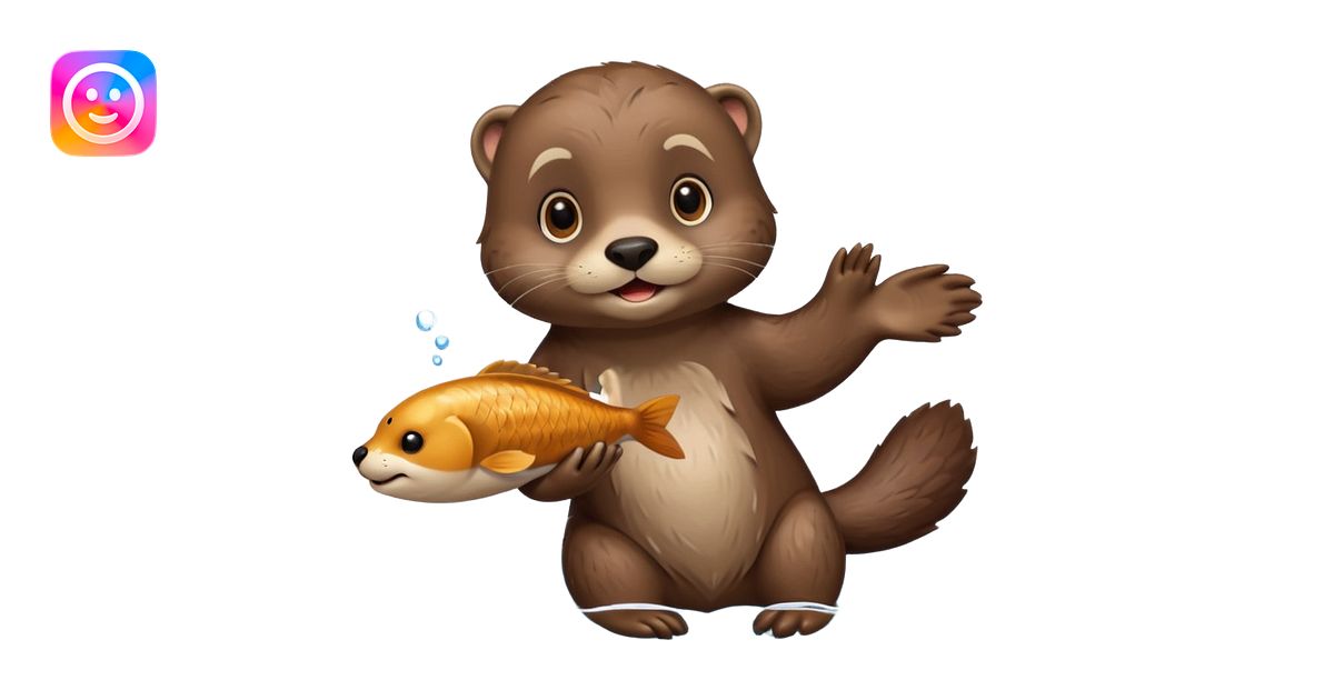 adorable otter floating on water, holding a fish emoji | AI Emoji Generator