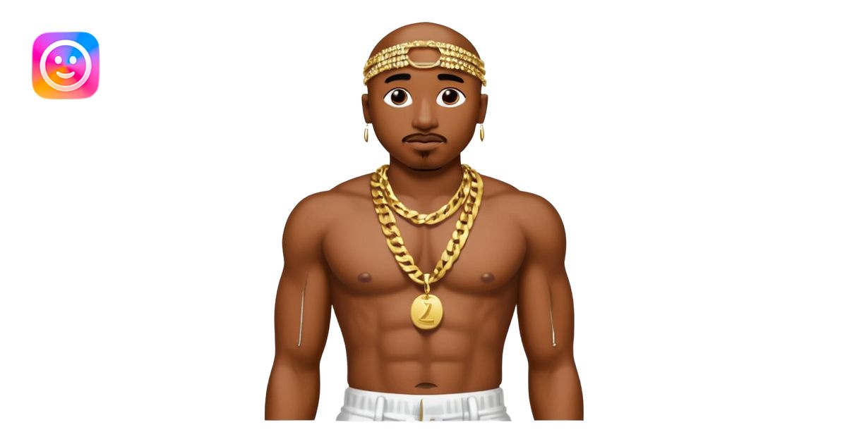 Tupac with white sequin baggy pants, shirtless with necklace emoji | AI ...