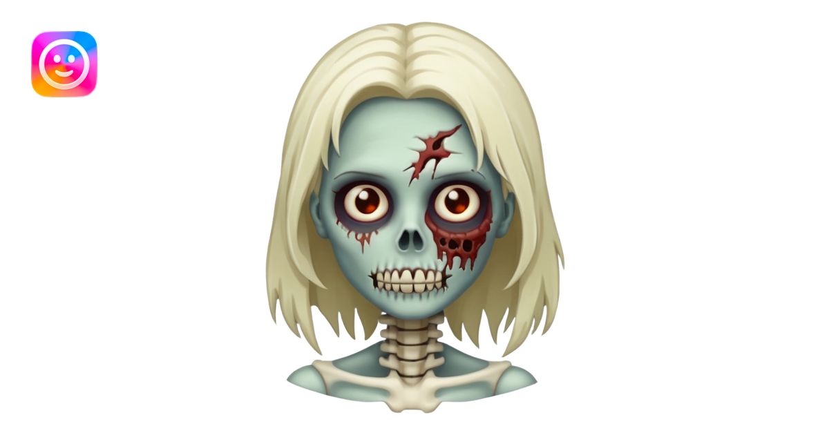 Undead zombie girl with half skeleton face emoji | AI Emoji Generator