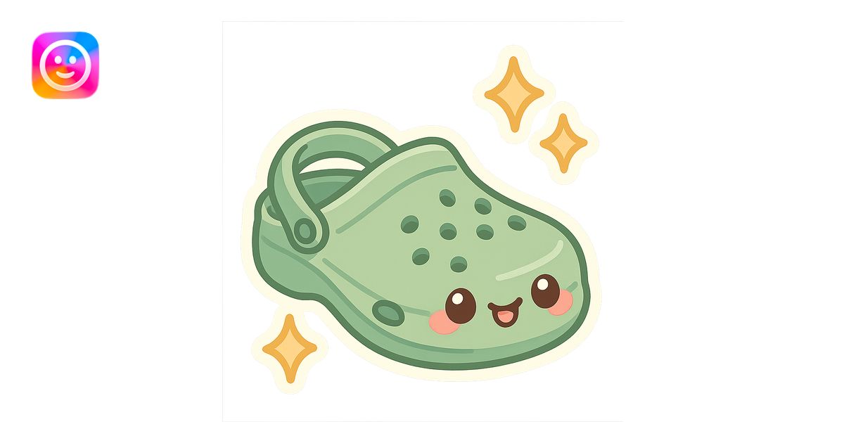 chibi sticker-style croc shoe with sparkles, cute and exaggerated emoji ...