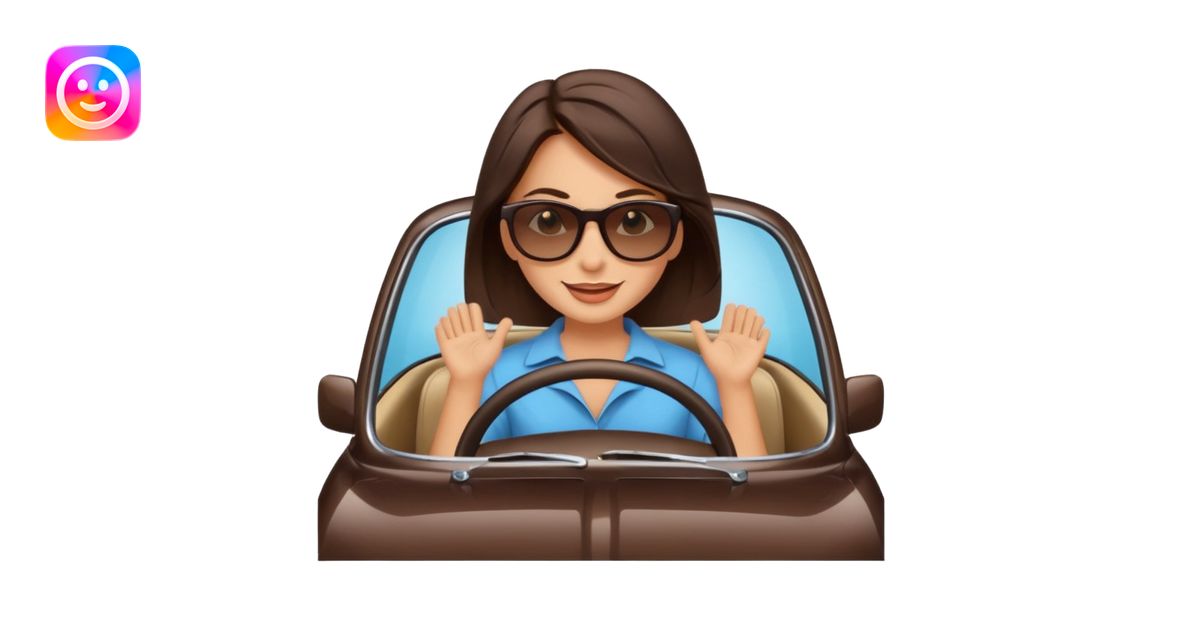 Brunette driving car like crazy. Happy face confidence emoji | AI Emoji ...