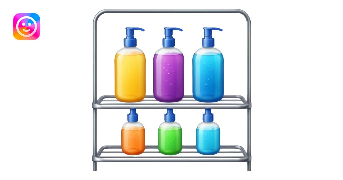Shower with body wash, shampoo, and conditioner on racks emoji | AI ...