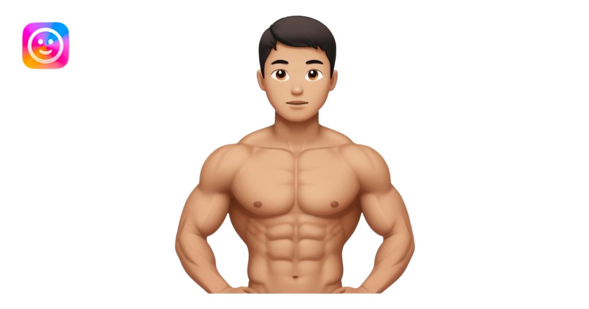 A standing buff shirtless asian guy with a really square jawline emoji ...