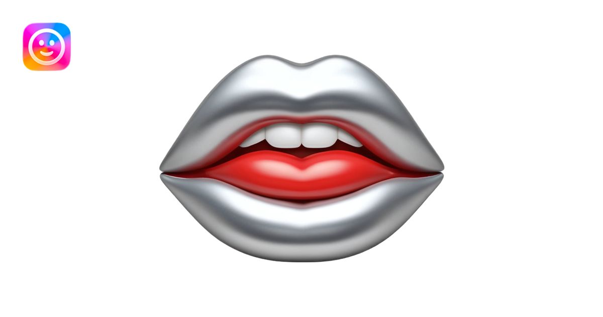 female lips emoji, smooth liquid metal chrome surface, sensual sculpted ...