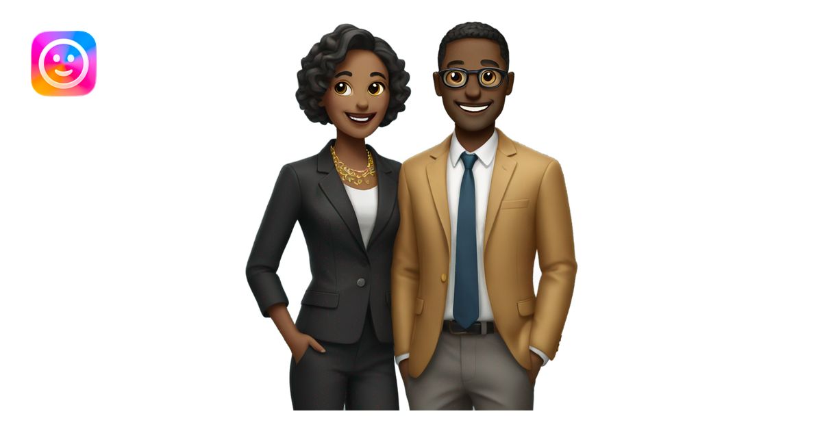 smiling duo in stylish attire emoji | AI Emoji Generator