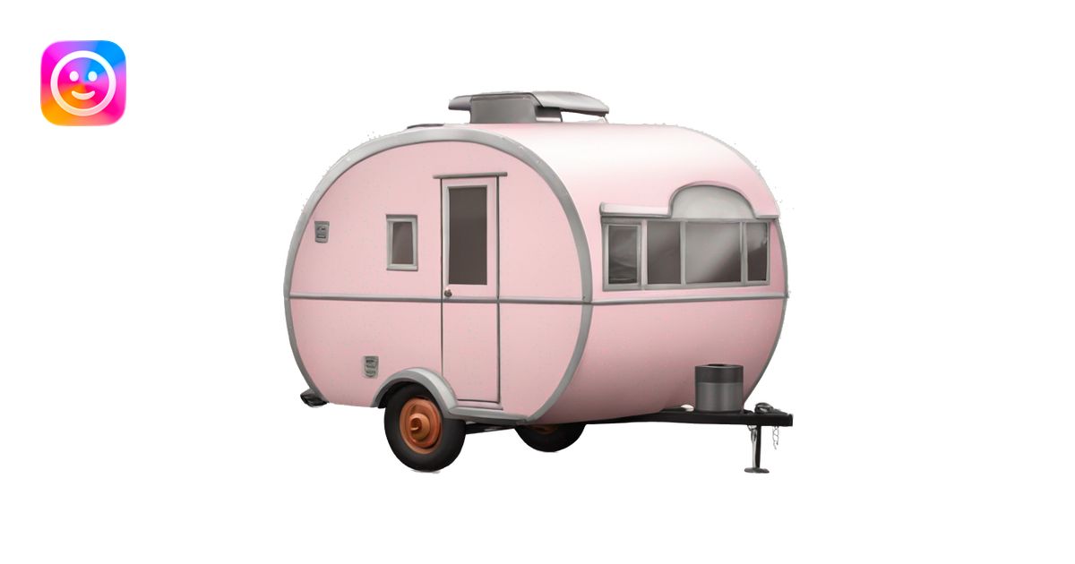Realistic light pink vintage round gypsy caravan wagon camper emoji ...