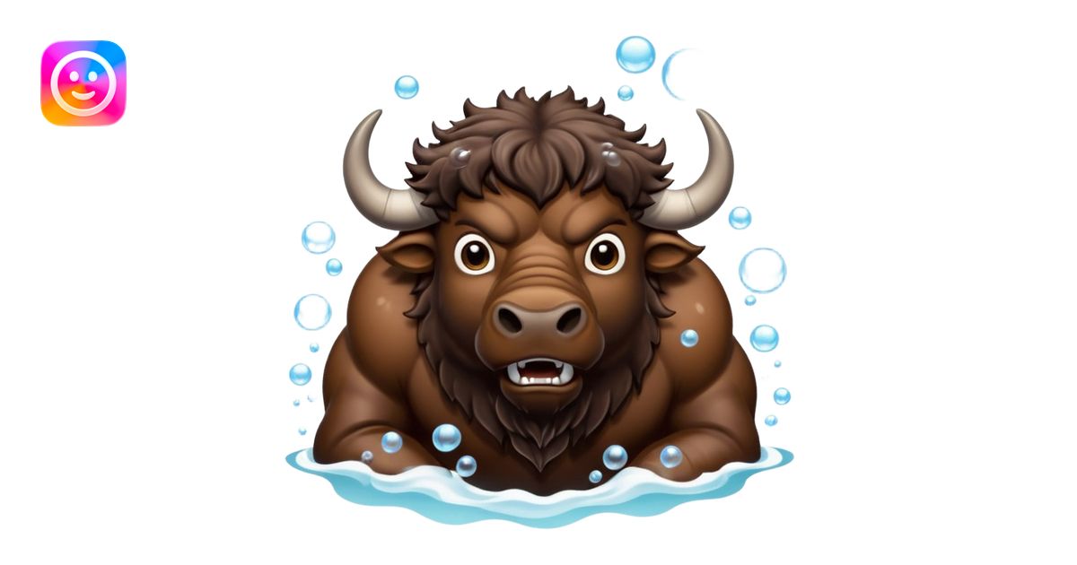 Angry buffalo in the water blowing bubbles emoji | AI Emoji Generator