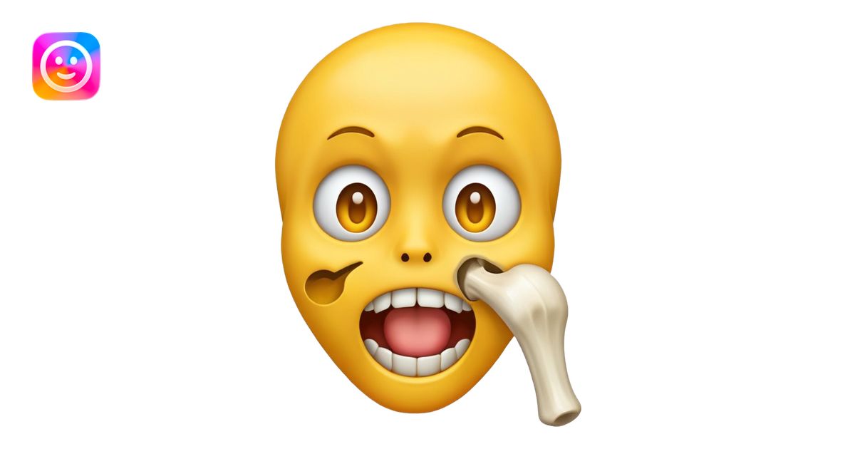 Gasping face emoji with yellow bone in its mouth emoji | AI Emoji Generator