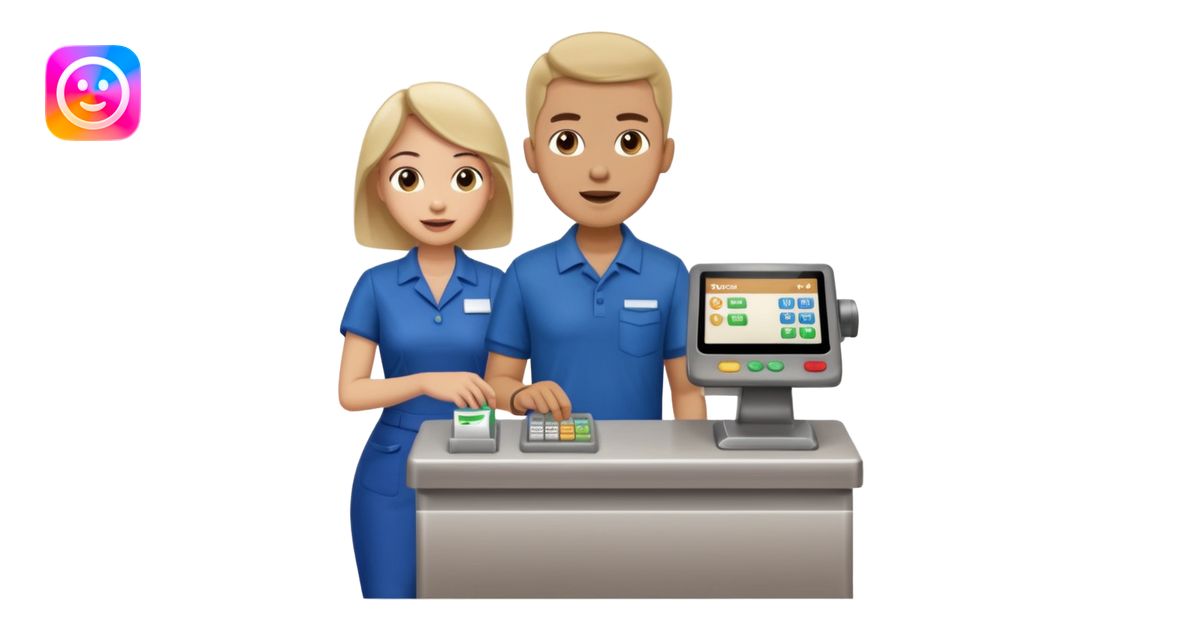 Supermarket employee at a cash register, full body, serving a man ...
