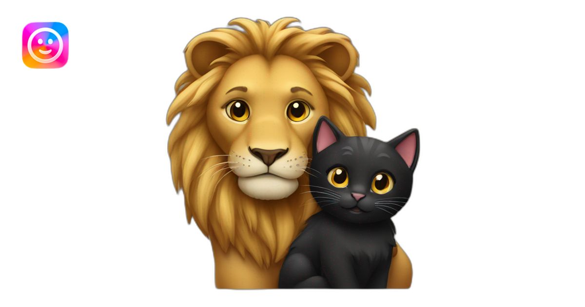 Lion and black cat hugging emoji | AI Emoji Generator