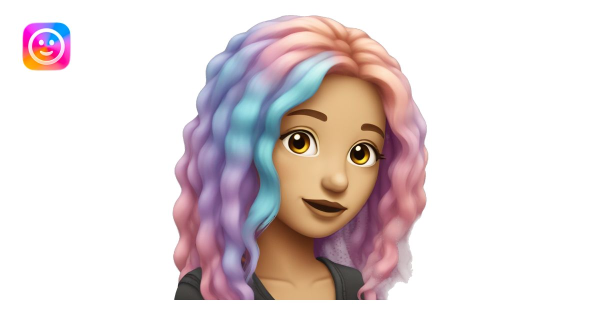 Gen X girl with long pastel rainbow hair emoji | AI Emoji Generator