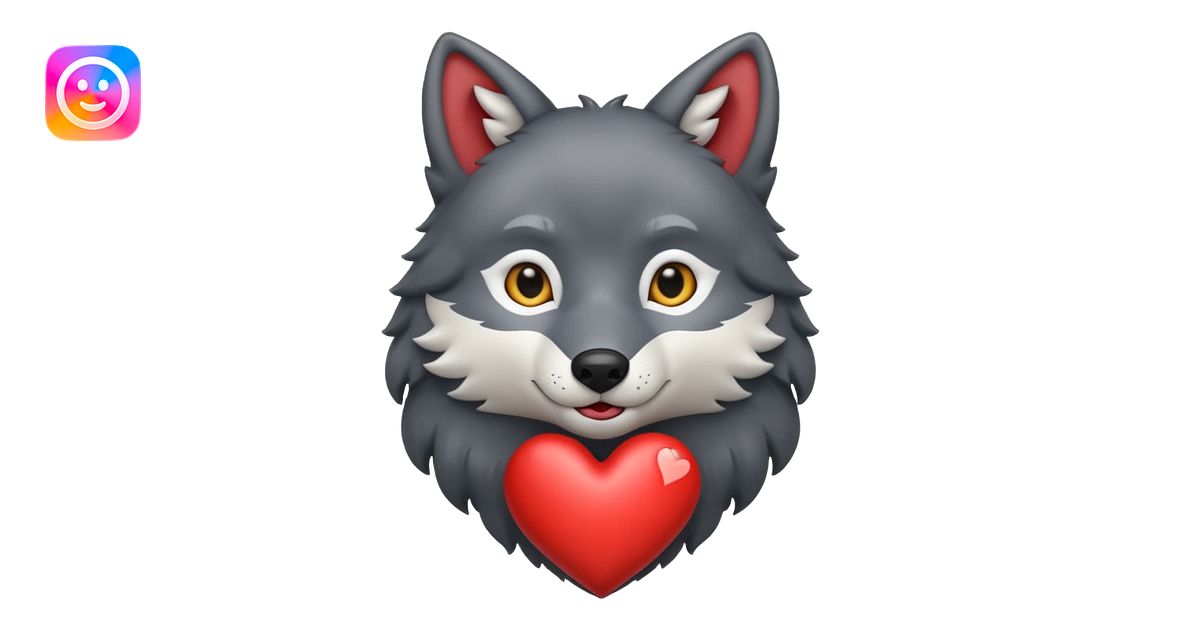 cute dark grey wolf inside heart emoji | AI Emoji Generator