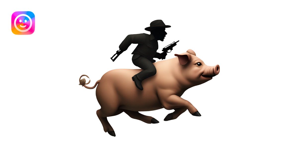 Pig running away from hunters with gun emoji | AI Emoji Generator