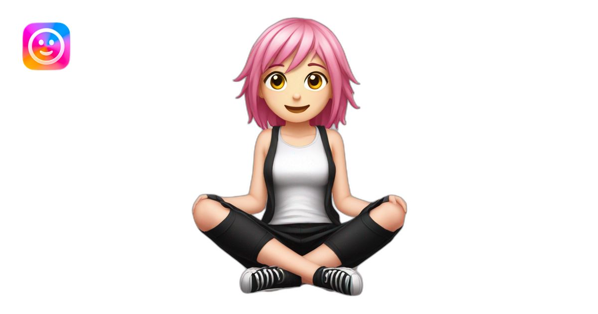 Full body Front view curvy emo girl pink hair sits on the floor ...