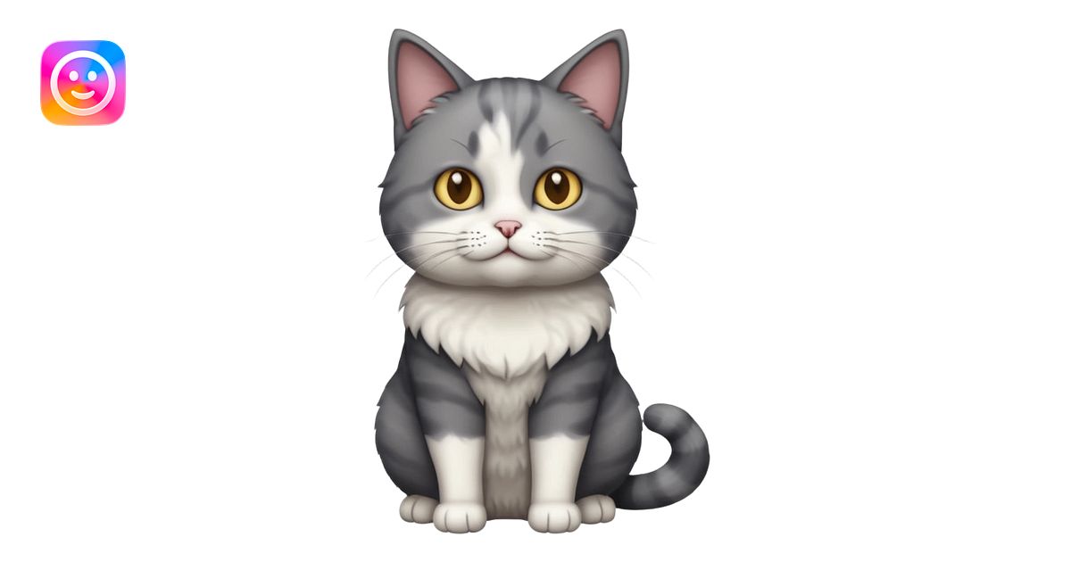 full body dumb looking large short hair dark grey and white cat emoji ...
