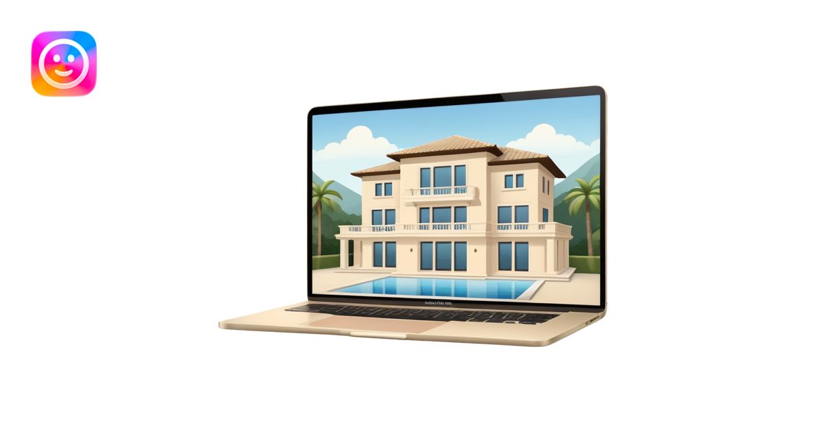 light beige open macbook sideways with luxury villa on screensaver ...