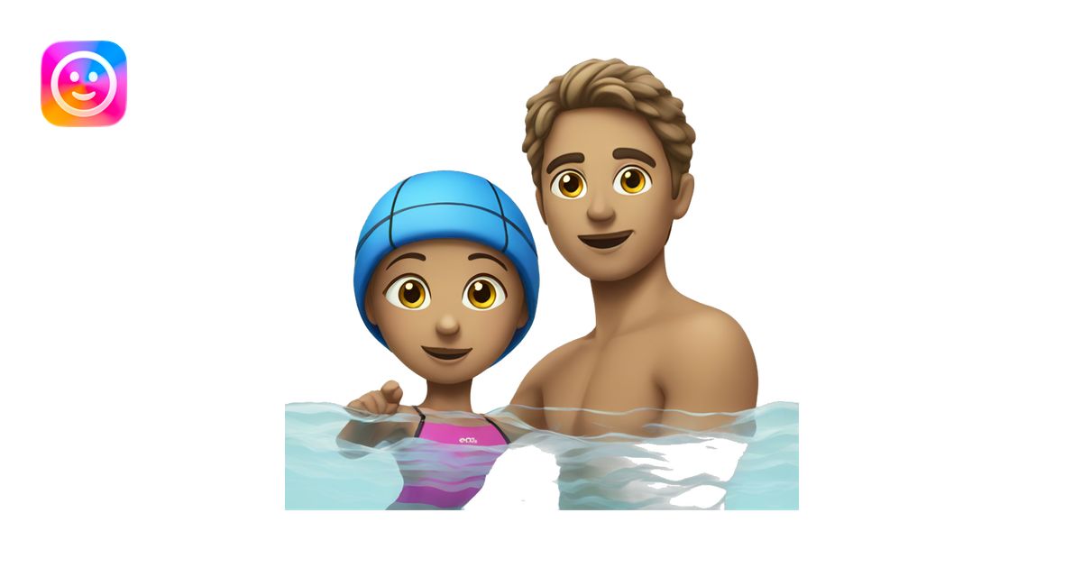 Swimming lessons: kid and adult woman emoji | AI Emoji Generator