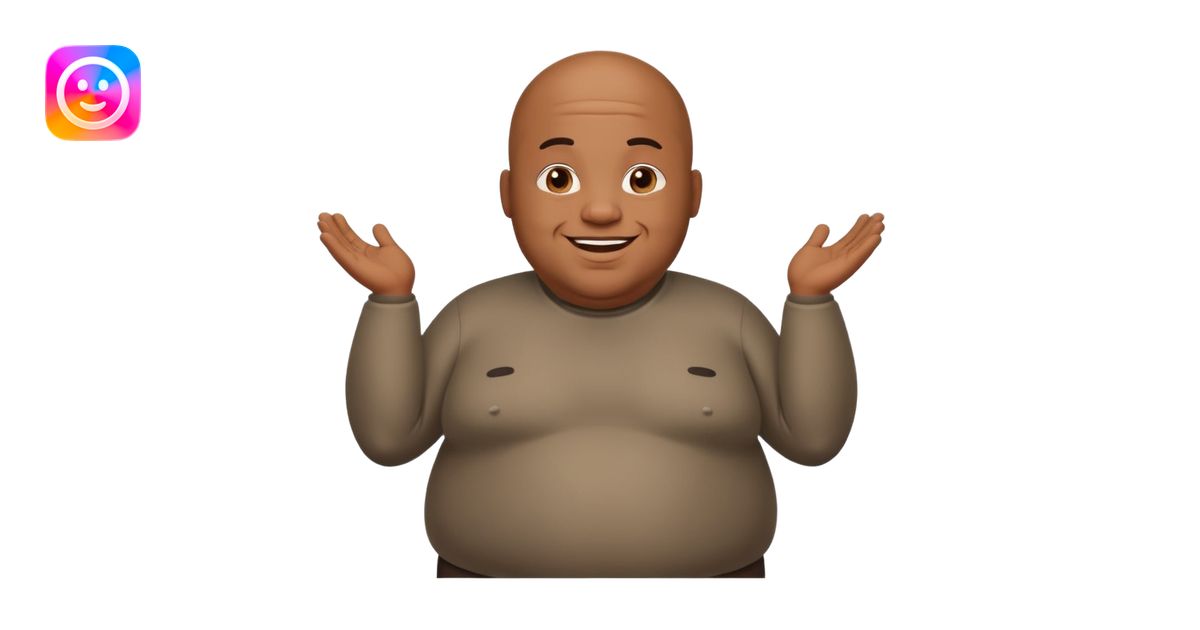 Fat black bald guy shrugging emoji | AI Emoji Generator