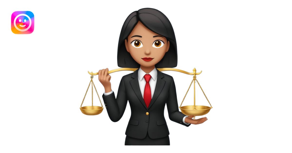 female lawyer emoji, wearing suit and tie, holding scales of justice ...
