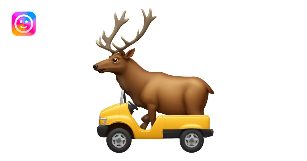 A elk driving a weiner moble emoji | AI Emoji Generator