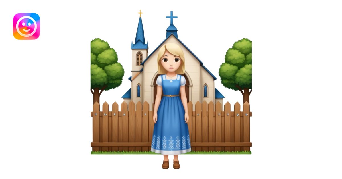 woman and a church, both surrounded by a fence emoji | AI Emoji Generator