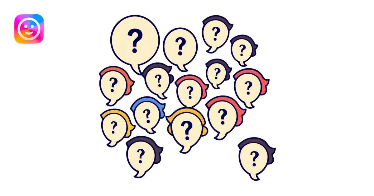 Team of people with bewildered expressions and question marks around ...