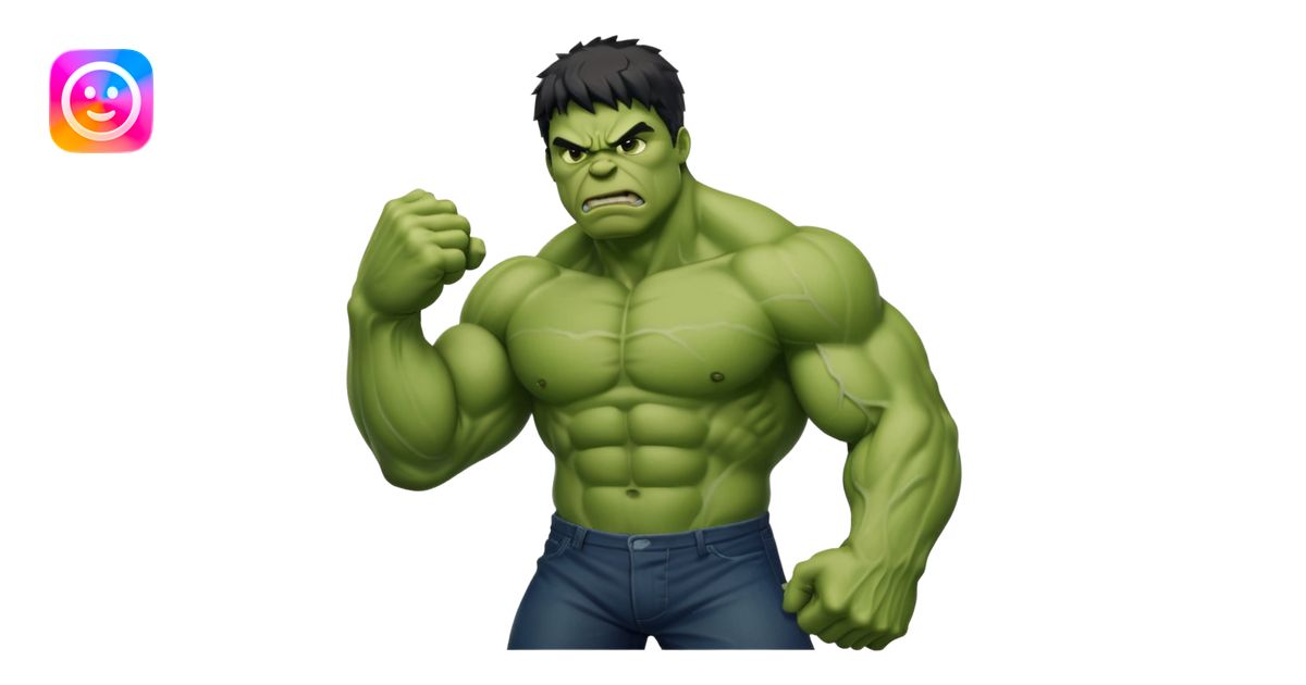 Create the Hulk flexing his arm muscles in anger emoji | AI Emoji Generator