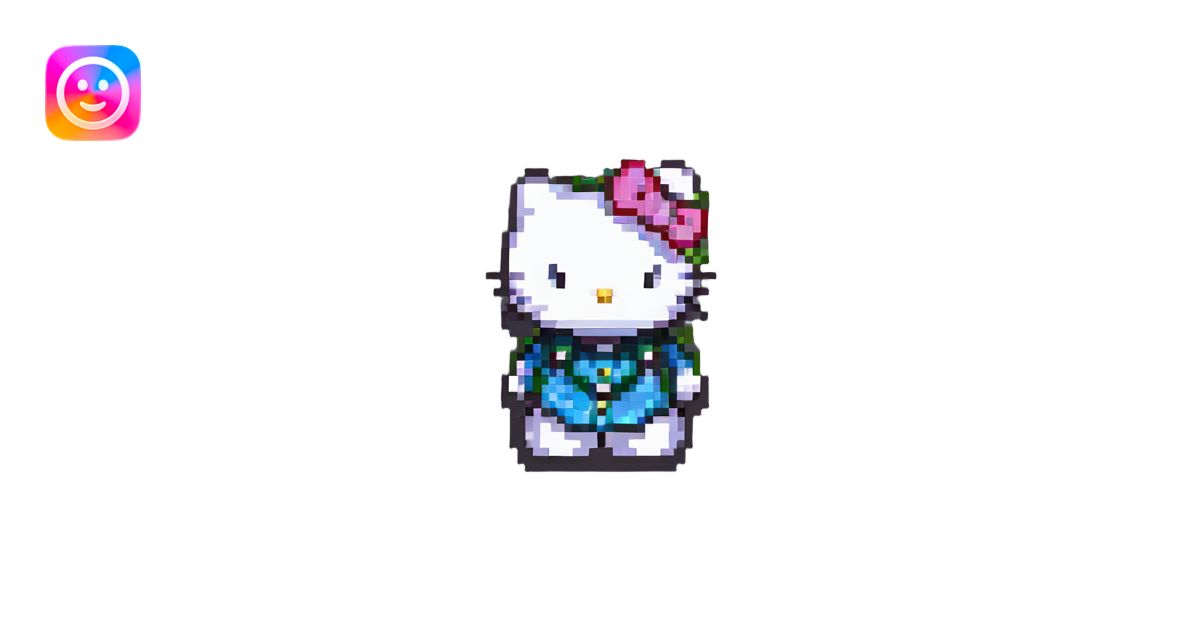 Hello Kitty in the style of pixel art illustration | AI Emoji Generator