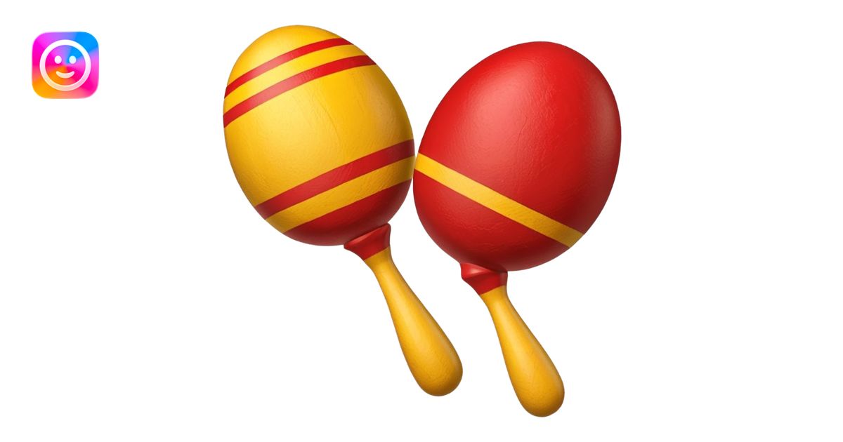 A pair of wooden maracas painted with bright red and yellow stripes ...
