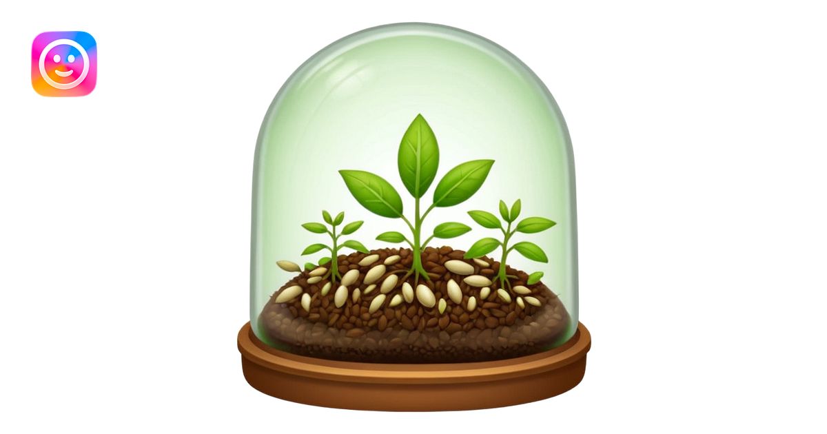 a pile of seeds at the right side and a germinating seed under a glass ...