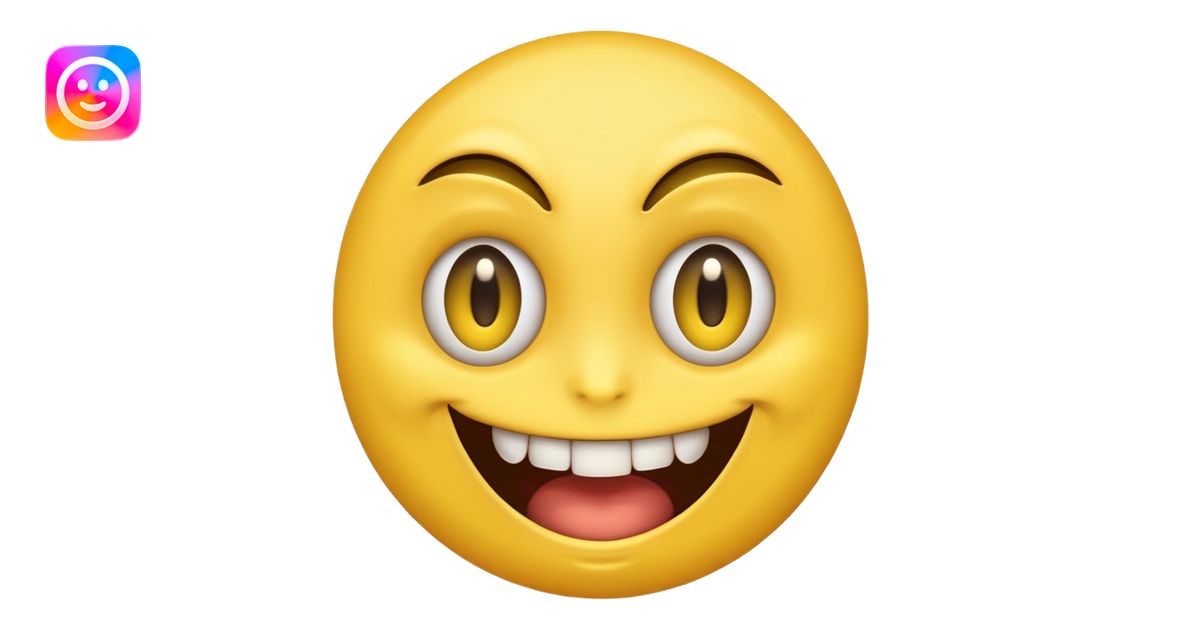 Yellow emoji with vertical slit eyes, huge creepy grin from ear to ear ...