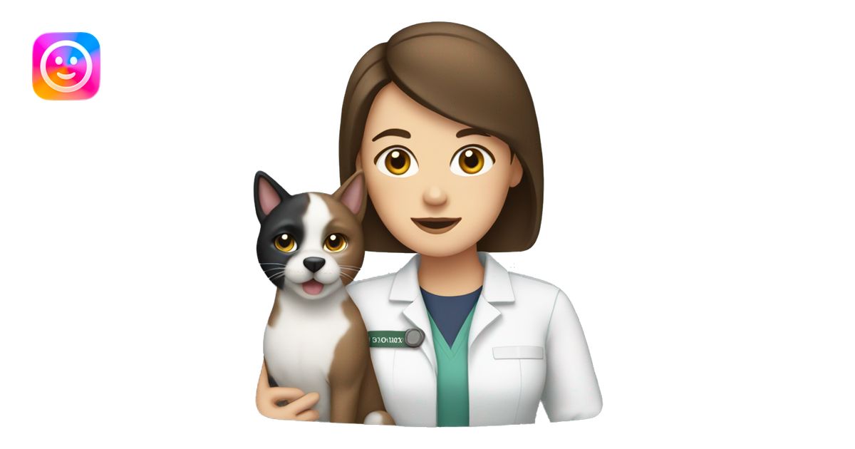 Brunette vet with a cat and a dog emoji | AI Emoji Generator