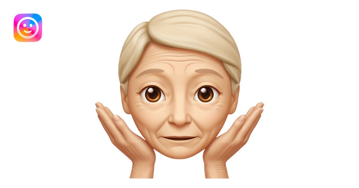 Simple emoji of a face with wrinkles being smoothed by hands, both ...
