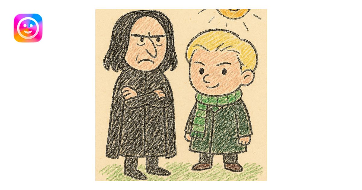 Cute, simplified cartoon illustration of Severus Snape and Draco Malfoy ...