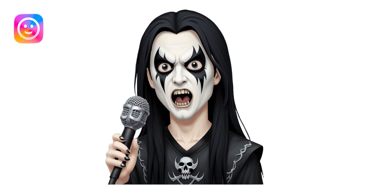 Black metal musician with corpse paint, long hair, screaming with mirophone emoji | AI Emoji ...