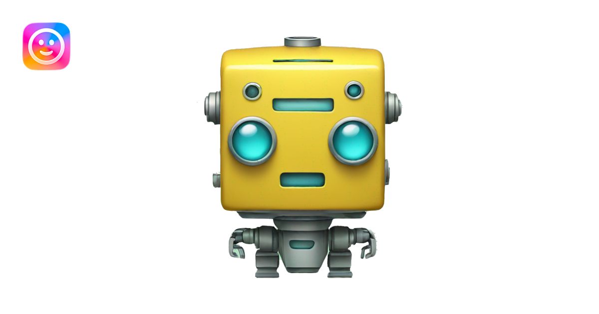 yellow robot with tall rectangle for a head and two square cyan eyes ...
