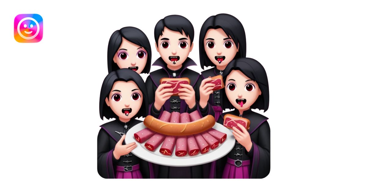 goth vampires eating a SPAM meat dinner emoji | AI Emoji Generator
