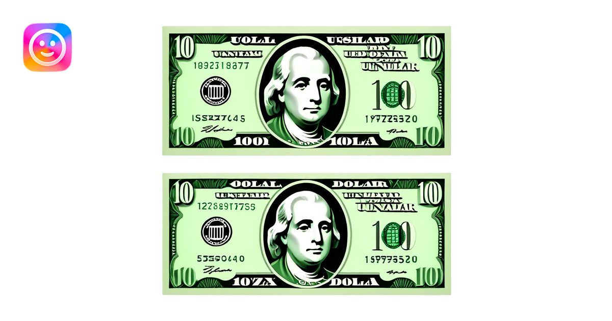 3D realistic US 100 dollar bill sticker, slight perspective, centered ...