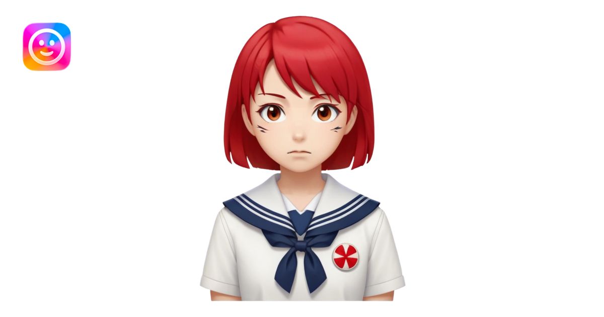 Serious anime girl with short bright red hair wearing Japanese sailor ...