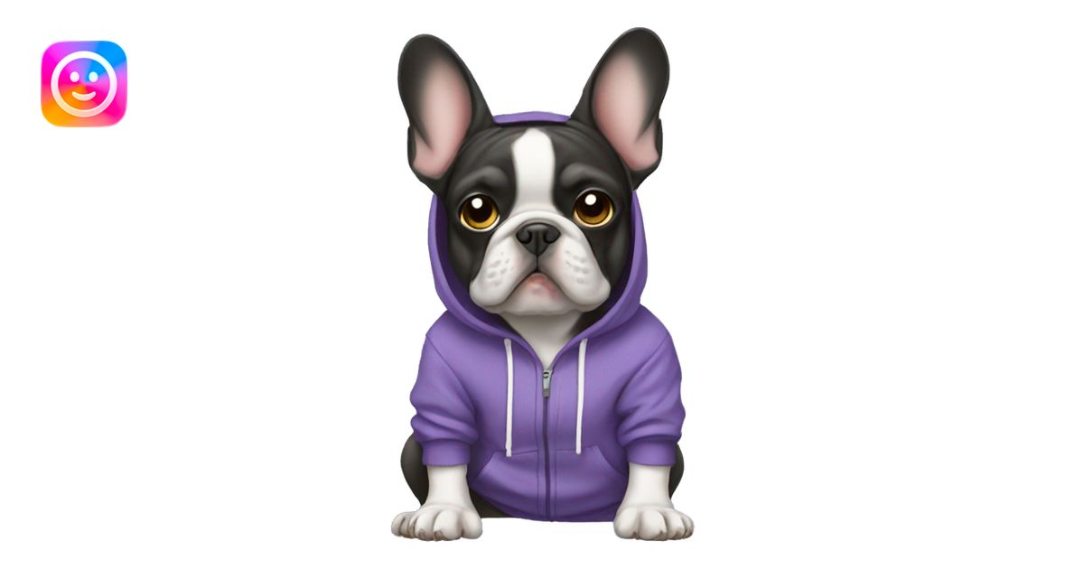 Frenchie wearing hoodie emoji | AI Emoji Generator
